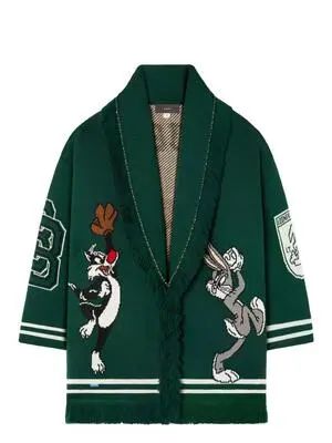ALANUI Alanui Bugs Bunny & Sylvester Fringed Virgin Wool Cardigan