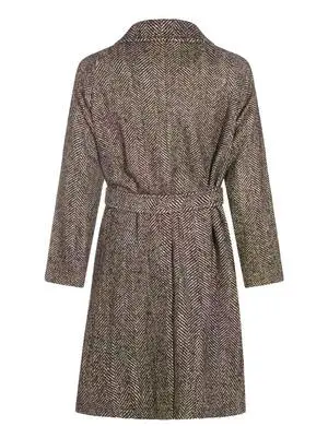 Tagliatore Herringbone Pattern Belted Coat - Brown