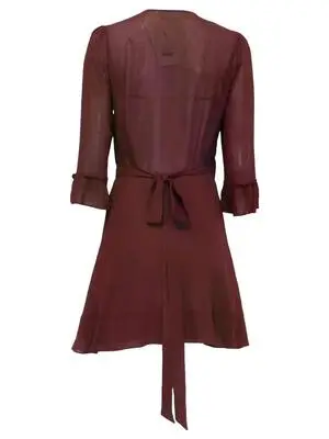REFORMATION Reformation Burgundy Wrap Mini Dress With Ruffled Cuffs