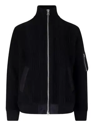 Sacai Ribbed-knit Zip-up Cardigan - Black