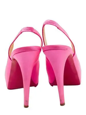 CHRISTIAN LOUBOUTIN Christian Louboutin Pink Satin Peep-Toe Platform Slingback Pumps