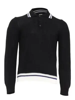 FERRAGAMO Knitted Long-sleeve Polo Shirt - Black