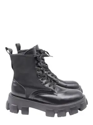 Prada Monolith Leather Combat Boots - Black