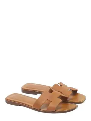 Hermès Oran Leather Slides - Brown