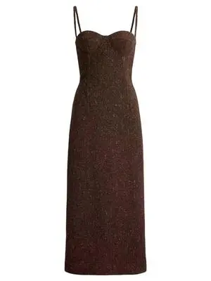 Polo Ralph Lauren Sweetheart Neck Midi Dress - Brown