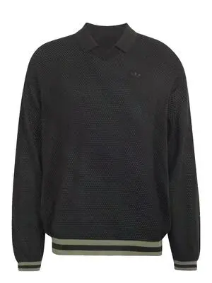 Adidas Mesh Knit Logo Motif Polo Sweater - Black