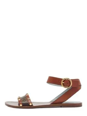 LOUIS VUITTON Louis Vuitton Monogram Canvas Studded Ankle Strap Flat Sandals