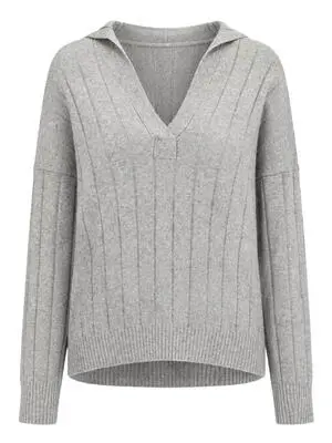 Liviana Conti Ribbed Knit V-neck Sweater - Grey