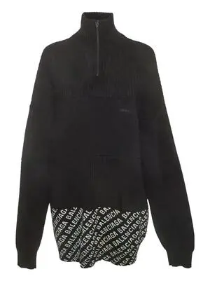 Balenciaga Logo-print Panelled High Neck Zip-up Sweater - Black