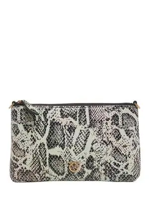 Pinko Mini Flat Horizontal Cross Body Clutch In Python-print Leather - White