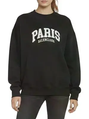 Balenciaga Logo-embroidered Cotton Sweatshirt - Black