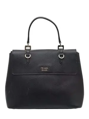 Prada Saffiano Turn-lock Tote Bag - Black