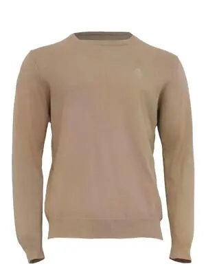 Burberry Knitted Sweater With Embroidered Logo - Neutrals