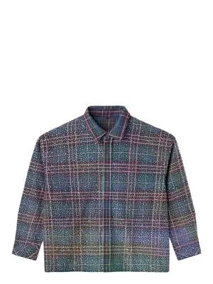HAPPY MEMORIES DON'T DIE Rhinestone-embellished Checked Shirt - Blue