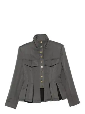 Elisabetta Franchi Peplum-hem High-neck Fitted Jacket - Grey