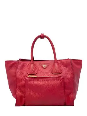 Prada Vitello Daino Convertible Tote Satchel - Red
