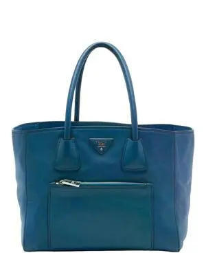 Prada Soft Calf Shopping Tote Satchel - Blue