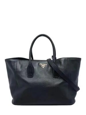 Prada Vitello Daino Convertible Tote Satchel - Black
