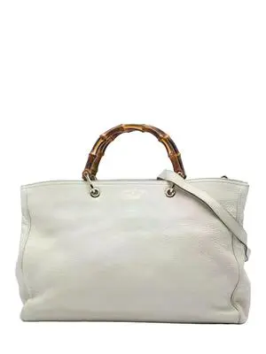 Gucci Large Calfskin Bamboo Shopper Satchel - White