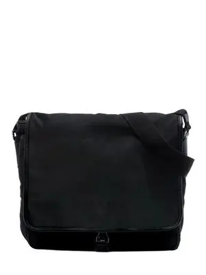 Prada Saffiano Trimmed Tessuto Buckle Messenger Bag - Black