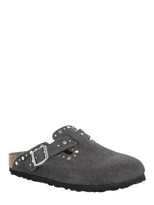 BIRKENSTOCK Suede Boston Clogs With Rivets - Charcoal