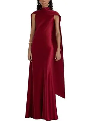 REISS Satin Cape Maxi Dress - Dark Red