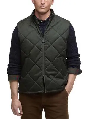Barbour Winter Finn Stand Collar Zip Vest - Olive