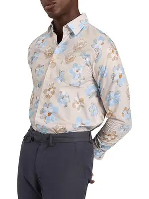 Ted Baker London Kingsly Relaxed Painted Floral Print Shirt - Stone