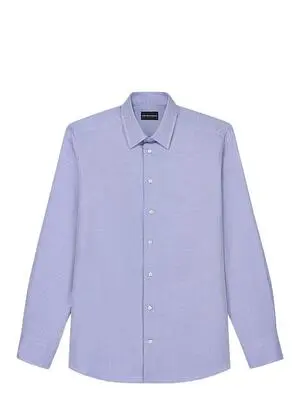 Emporio Armani Regular Mini Herringbone Cotton Shirt - Light Blue