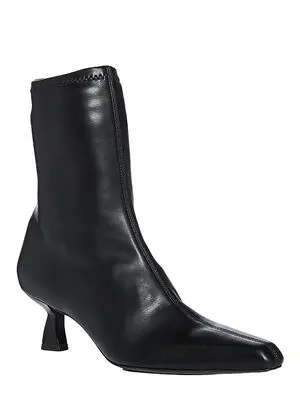 NODALETO Stretch Faux Leather Kitten Heel Ankle Boots - Black
