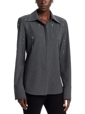 Kobi Halperin Embellished Striped Blouse - Grey