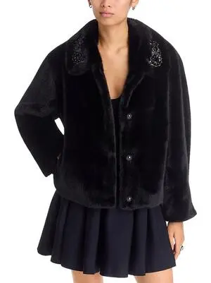 Kobi Halperin Tami Embellished Faux Fur Coat - Black