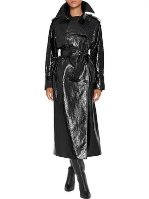 Kobi Halperin Rose Belted Faux Leather Trench Coat - Black