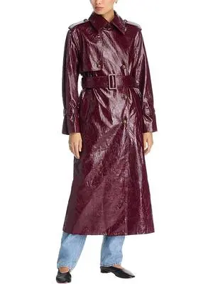 Kobi Halperin Rose Belted Faux Leather Trench Coat - Garnet