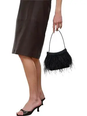 Staud Winslow Silk Ostrich Feather Trim Bag - Black