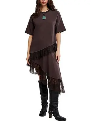Free People Frosted Lace Layered Tee - Deep Fudge
