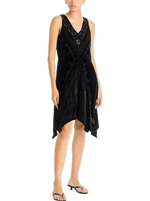 Johnny Was Velvet Embroidered V-neck Dress - Black