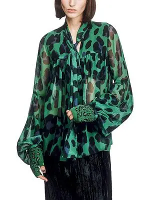 Anna Sui Jewel Jaguar Chiffon Tie Blouse - Jade
