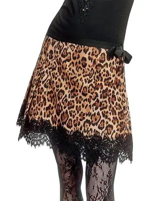 Anna Sui Leopard Denim Kilt Skirt - Honey Multi
