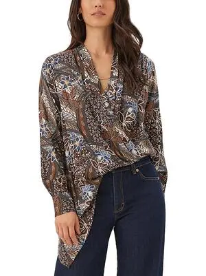 Karen Kane Faux Wrap Top With Layered Hem - Print