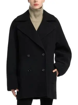 TOTEME Wool Blend Rounded Double Breasted Peacoat - Black