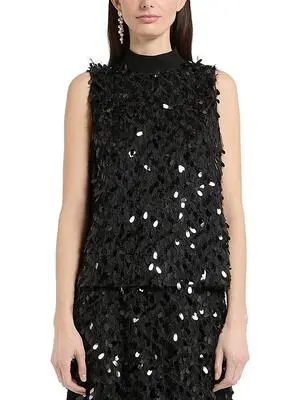 Marella Sequin Sleeveless Top - Black