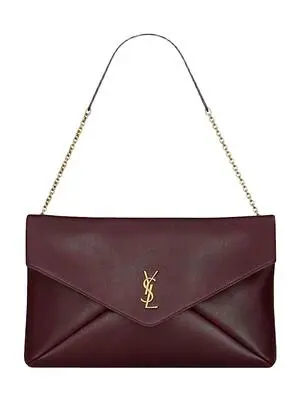Saint Laurent Cassandre Pouch On Chain In Shiny Leather - Rouge Cabernet