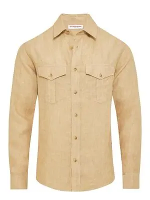 Orlebar Brown Tailored Fit Linen Shirt With Chest Pockets - Biscuit