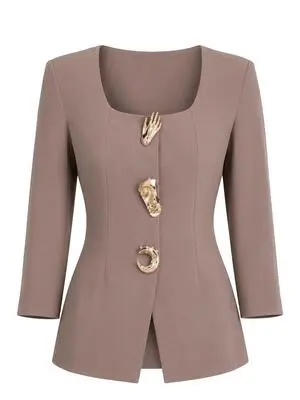 BAIJAN Sculpted Silhouette Blazer With Embellished Brooches - Brown