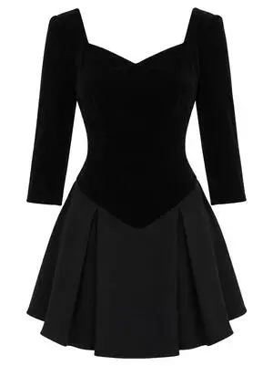 BAIJAN Velour Noir Dress With Sculpted Bodice And Satin Skirt