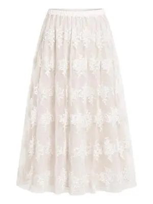 BAIJAN Embroidered Tulle Midi Skirt - White