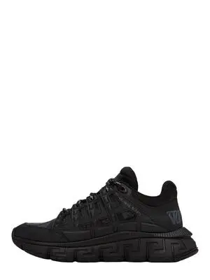 Versace Trigreca Jacquard Leather Sneakers - Black