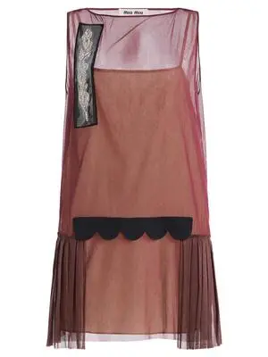 Miu Miu Embroidered Tulle Mini Dress - Red