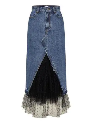 Red Valentino A-line Denim Skirt With Tulle Petticoat - Blue